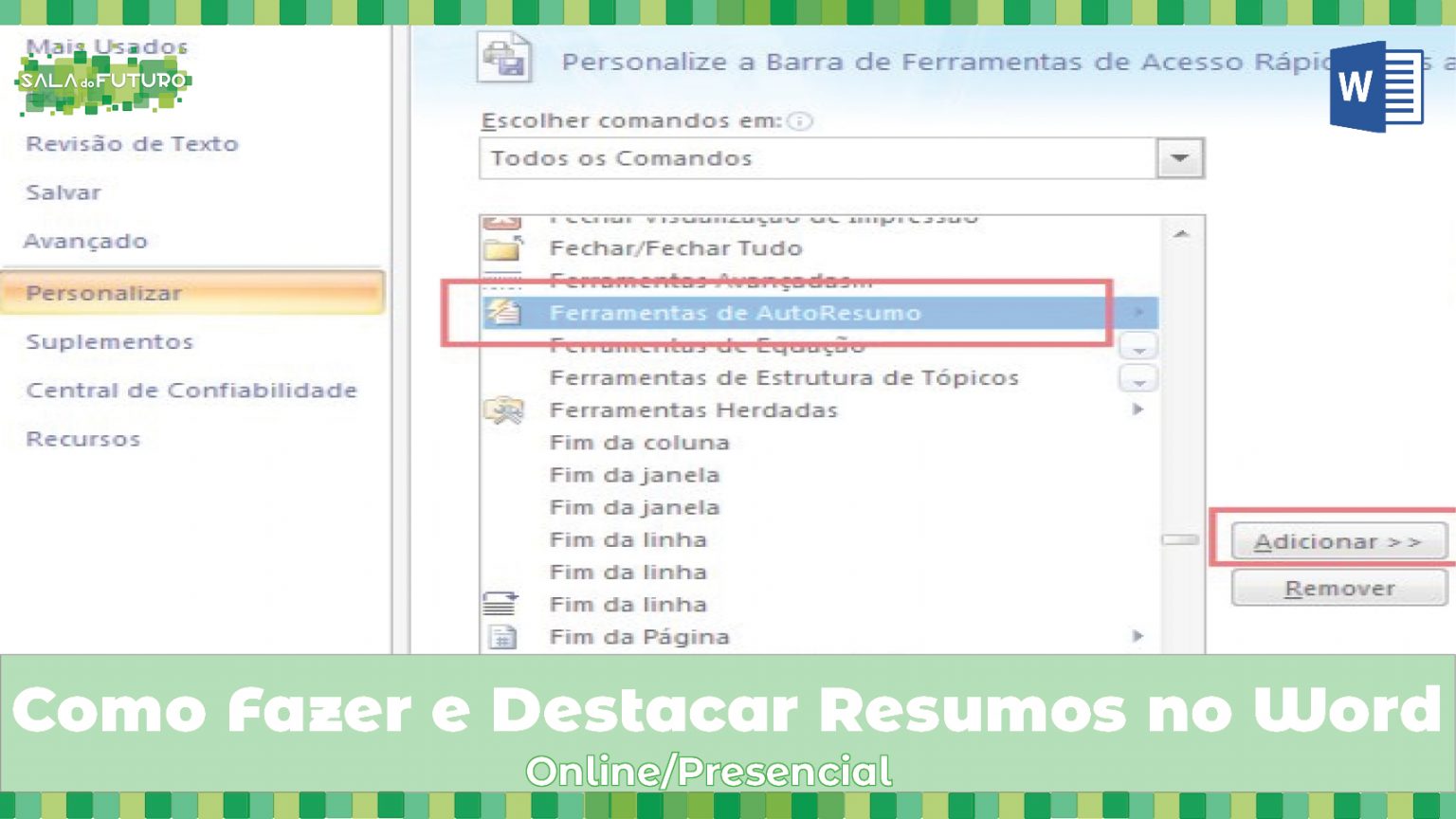 Workshop: Como fazer e destacar Resumos no Word - Sala do Futuro
